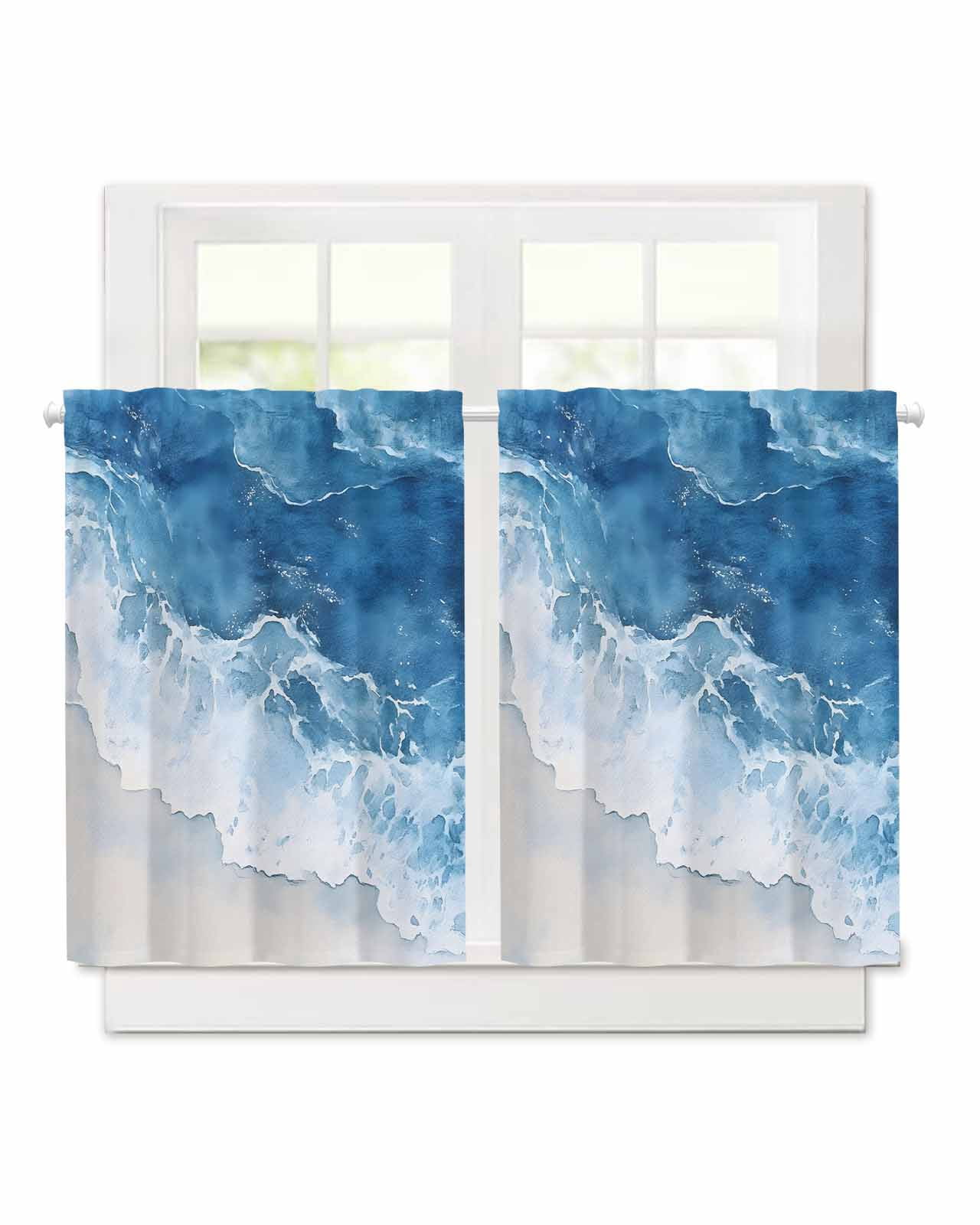 Beach Blue Wave Abstract Art Short Blackout Curtains 36 Inch Long ...
