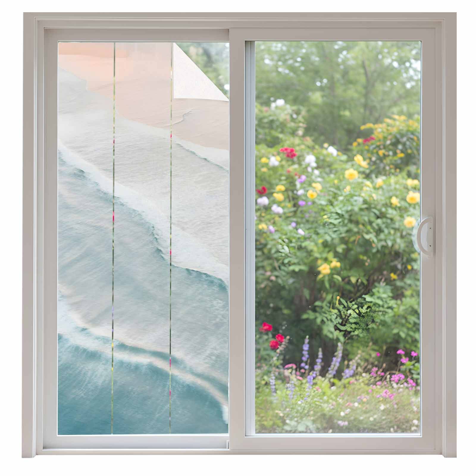 Beach Blue Window Privacy Film, Gradient Ocean Waves Seashore Sunset ...