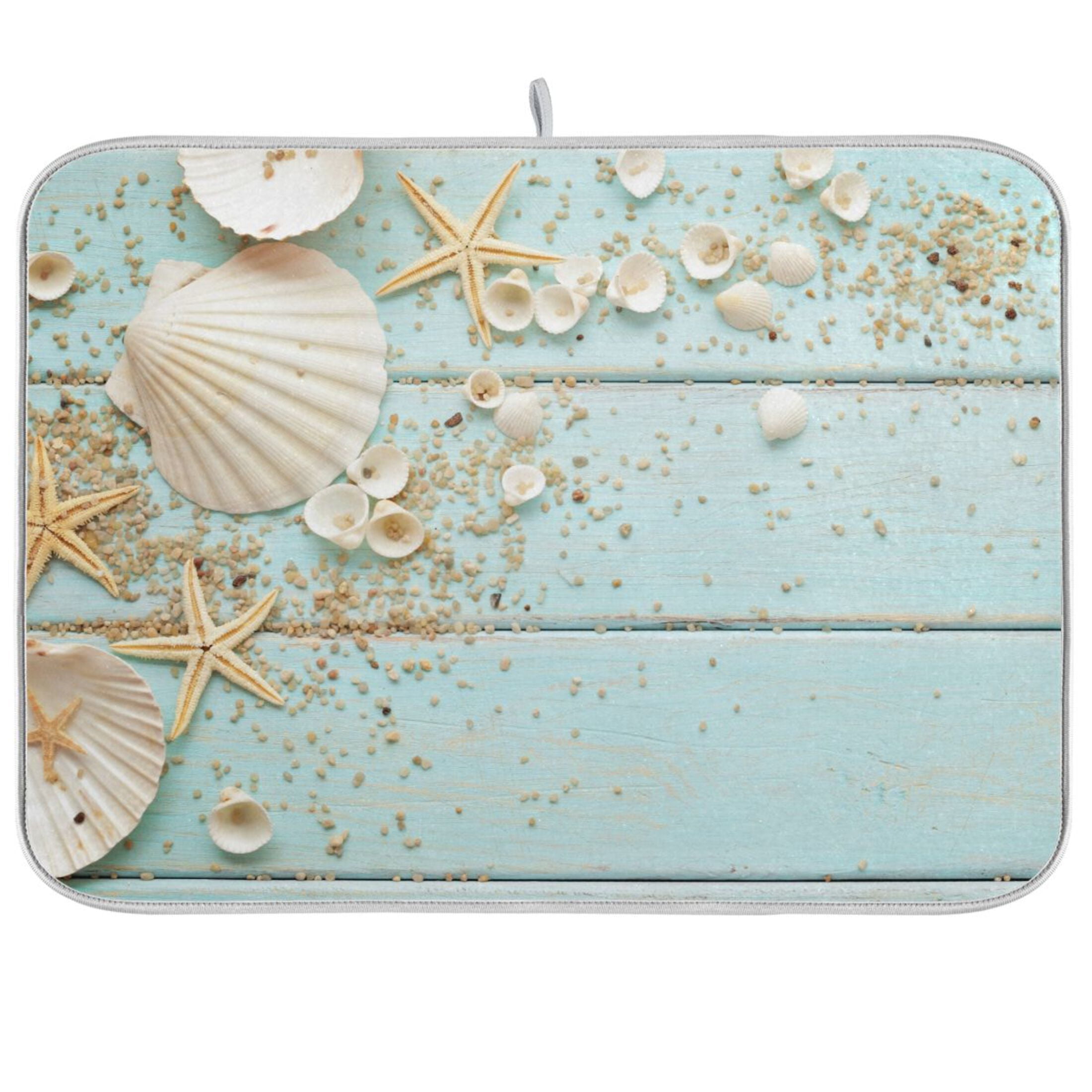 Beach Board Seashell Starfish Dish Drying Mat Microfiber Kitchen Mats ...