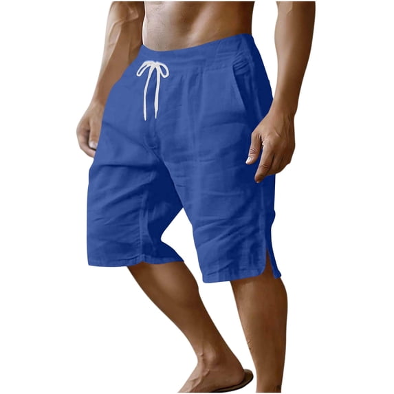 Beach Board Shorts for Men Linen Drawstring Elastic Waist Knee Length ...