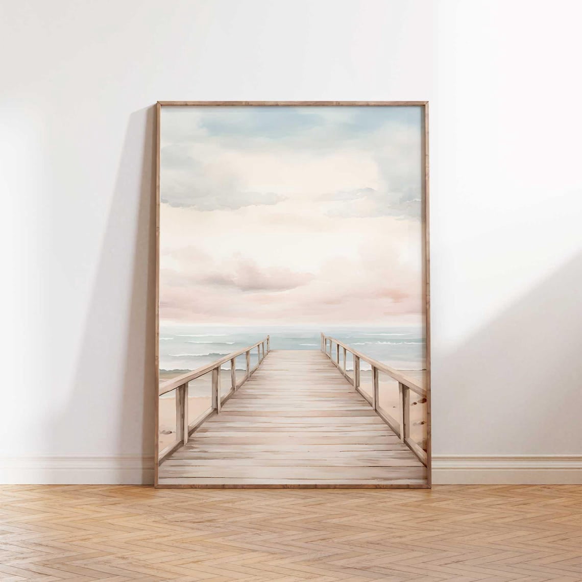 Beach Boardwalk Coastal Wall Art, Ocean Print, Soft Pastel Seascape ...
