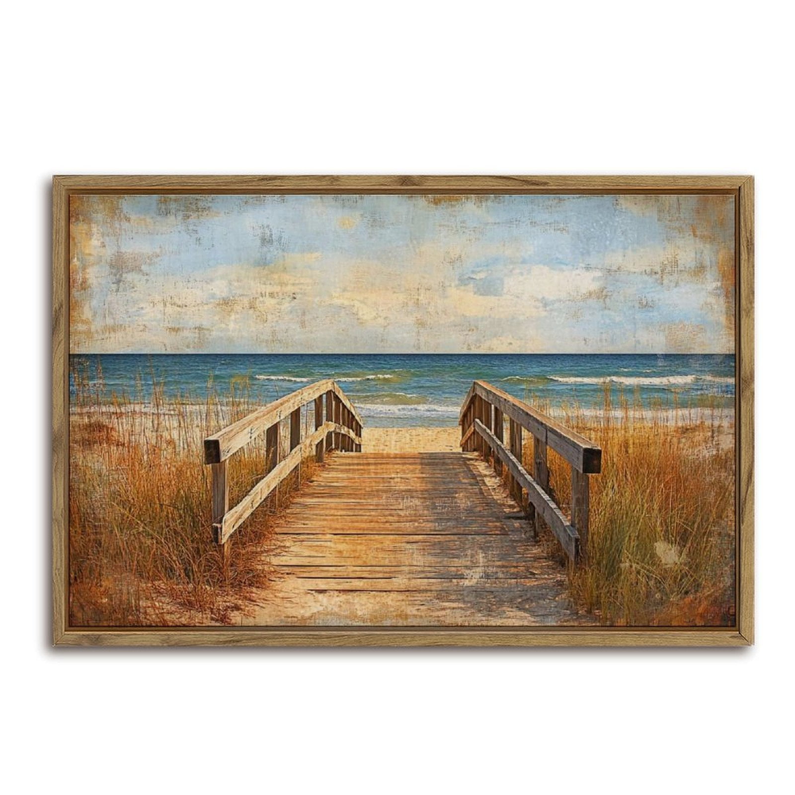 Beach Boardwalk Seascape Horizontal Canvas Wall Art with Lightweight ...