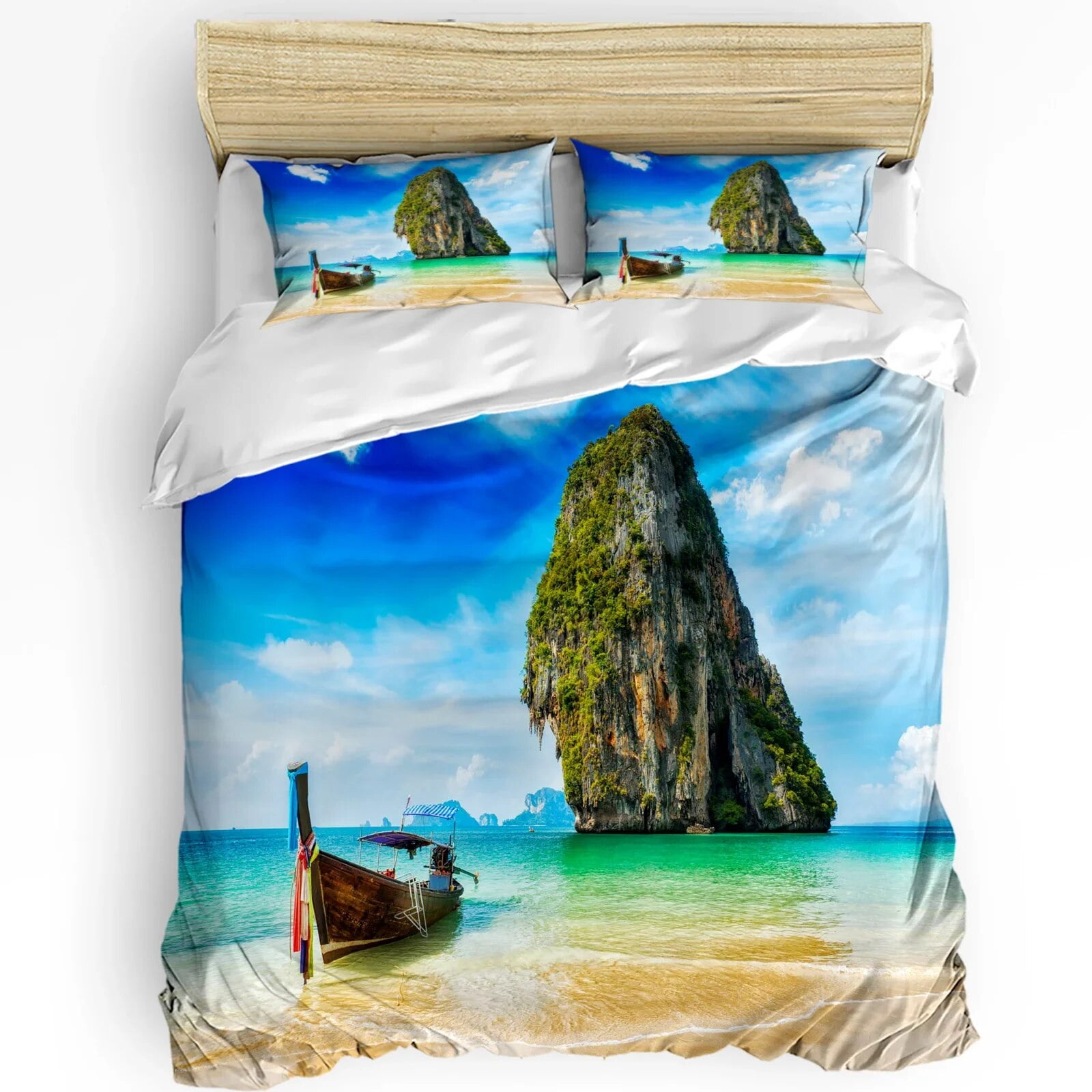 Beach Boat Houses Printed Comfort Duvet Cover Pillow Case Home Textile ...