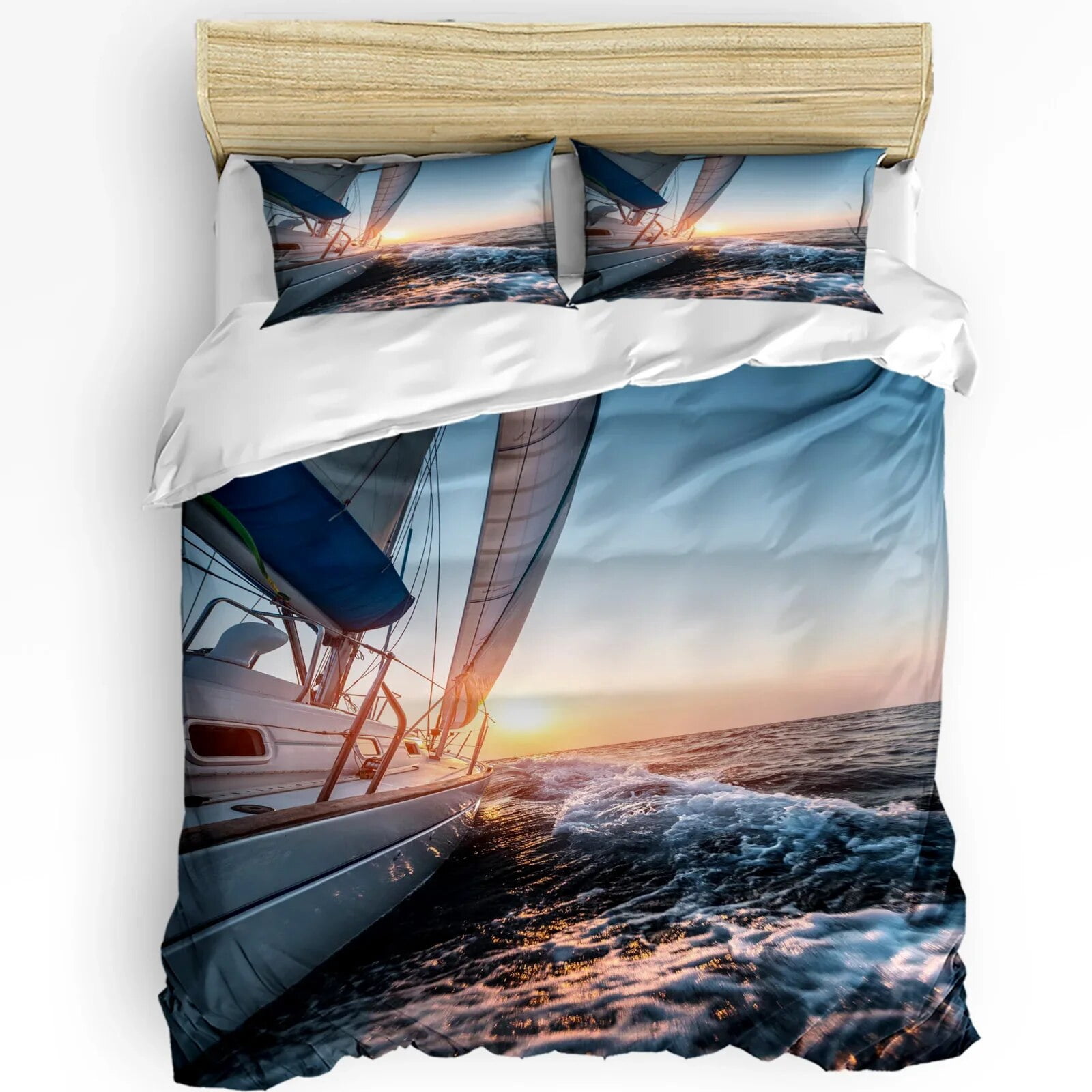 Beach Boat Houses Printed Comfort Duvet Cover Pillow Case Home Textile ...