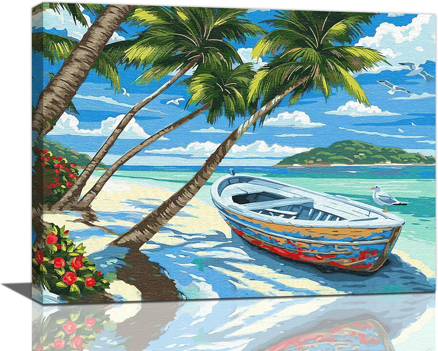 Beach Boat Palm Tree Decor Wall Art Beach Sea Ocean Theme Pictures Wall ...