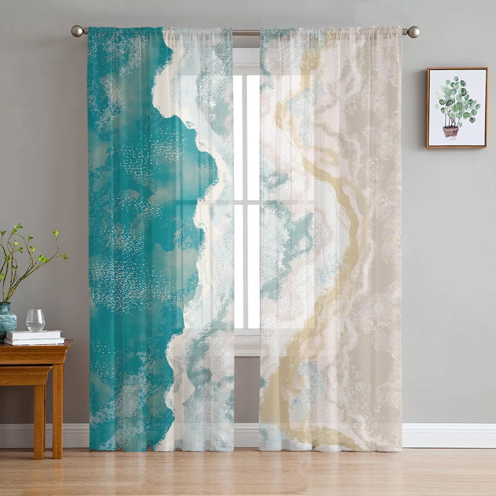 Beach Bohemian Beach Gradient Bedroom Transparent Sheer Curtains ...
