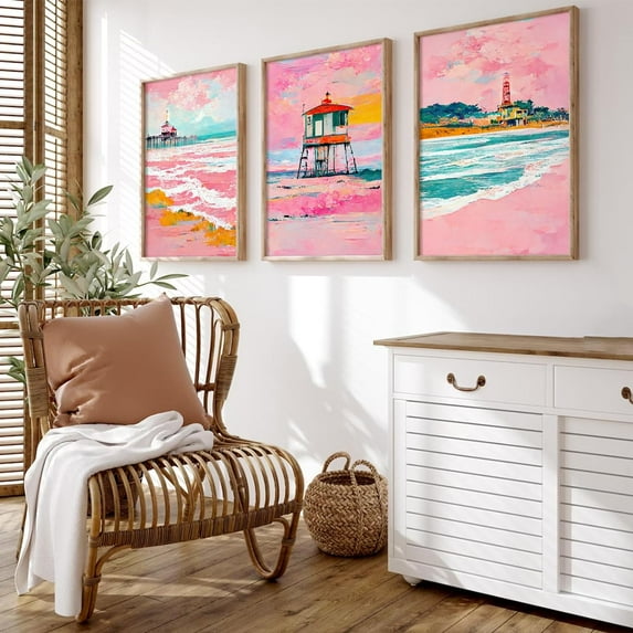 Beach Boho Wall Art Prints Set of 3 Preppy Coastal Wall Decor Pictures ...