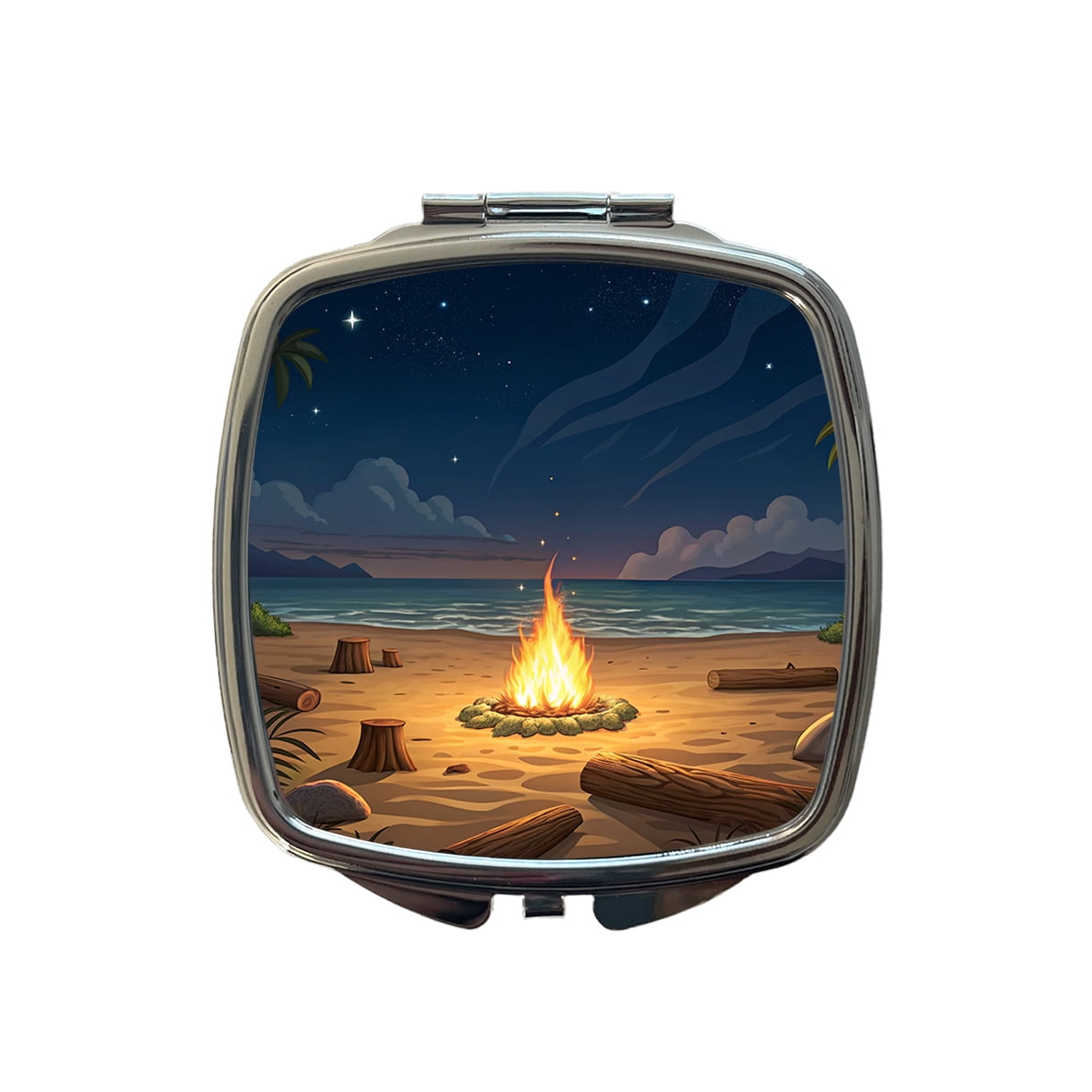 Beach Bonfire Drawing Travel Makeup Handbag Purse Small Pocket Compact ...