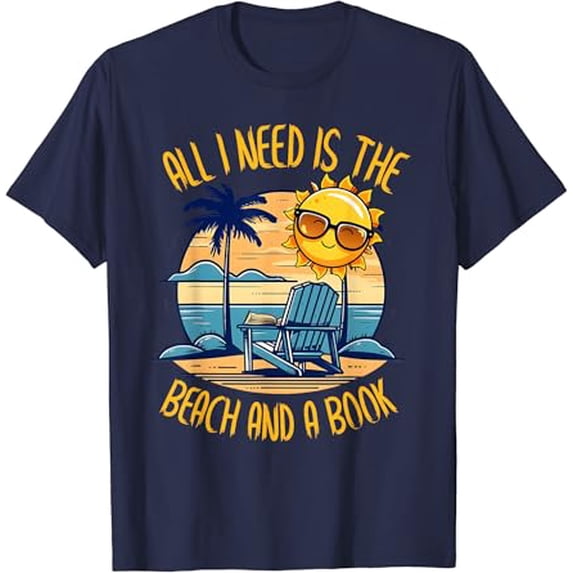 Beach Book Summer Reading Sun Tropical Ocean Bookworm Sunset T-Shirt ...