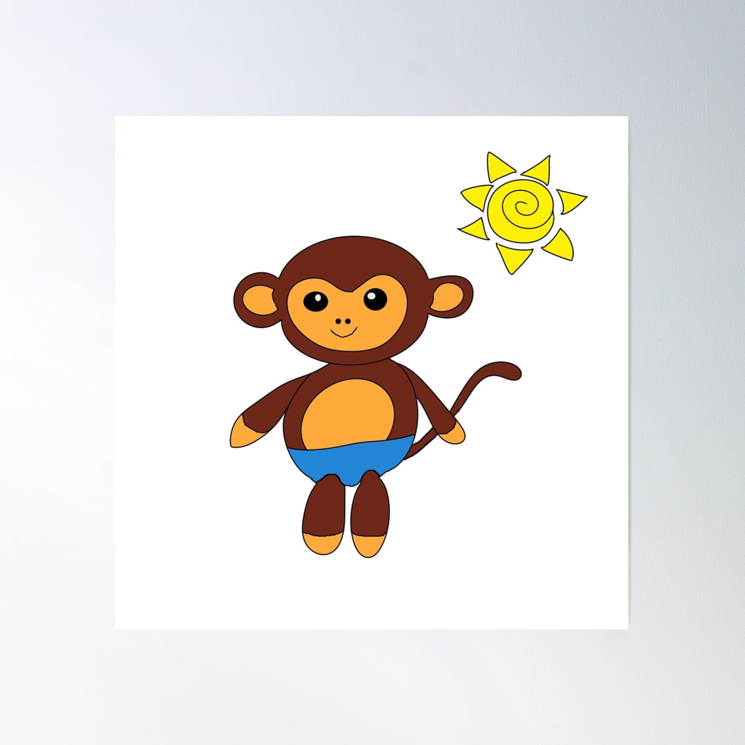 Beach Boy Monkey With Sun Poster Wall Art, Modern Wall Decor, 16x16 ...