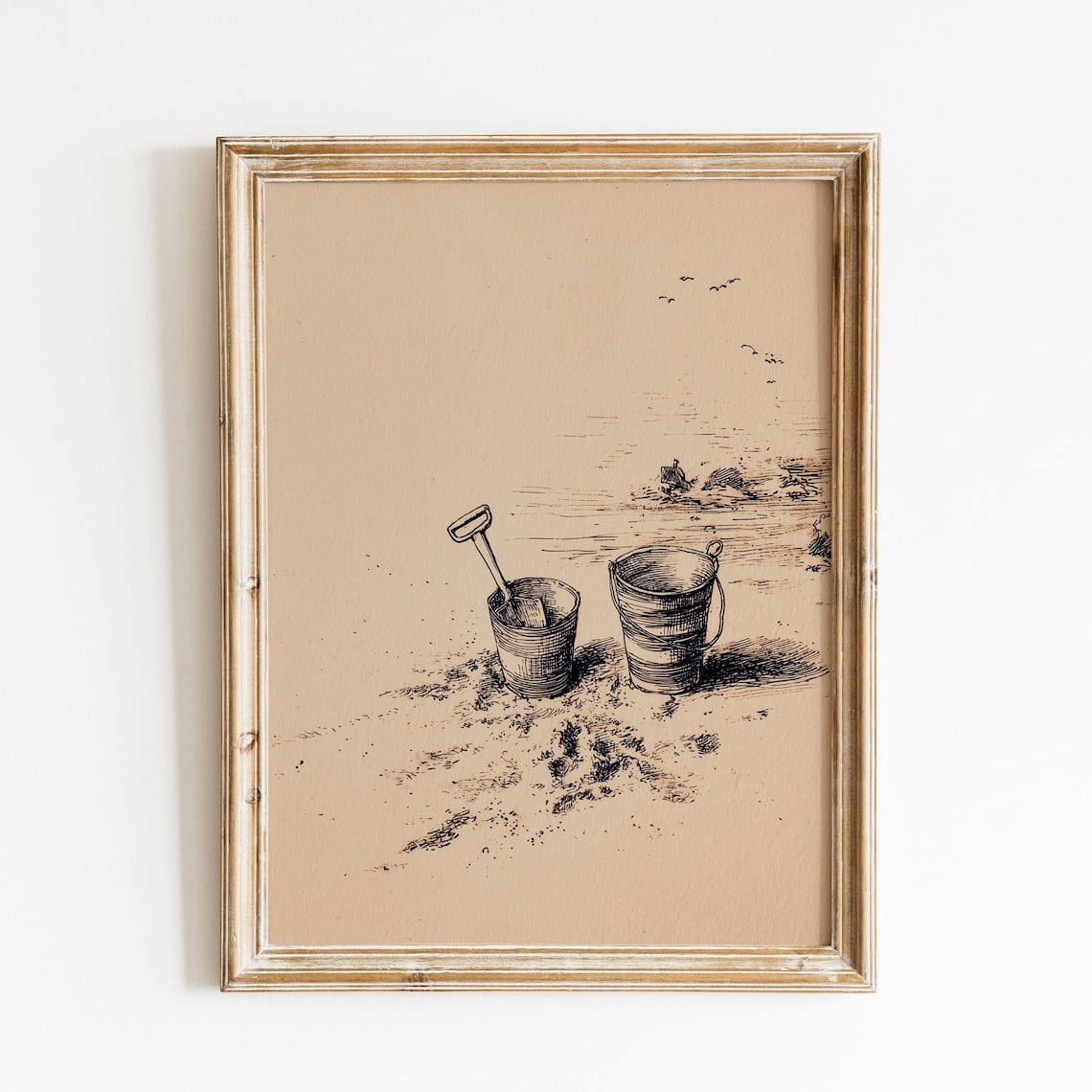 Beach Bucket Sketch Vintage Seaside Minimal Coastal Handdraw Sand Pail ...