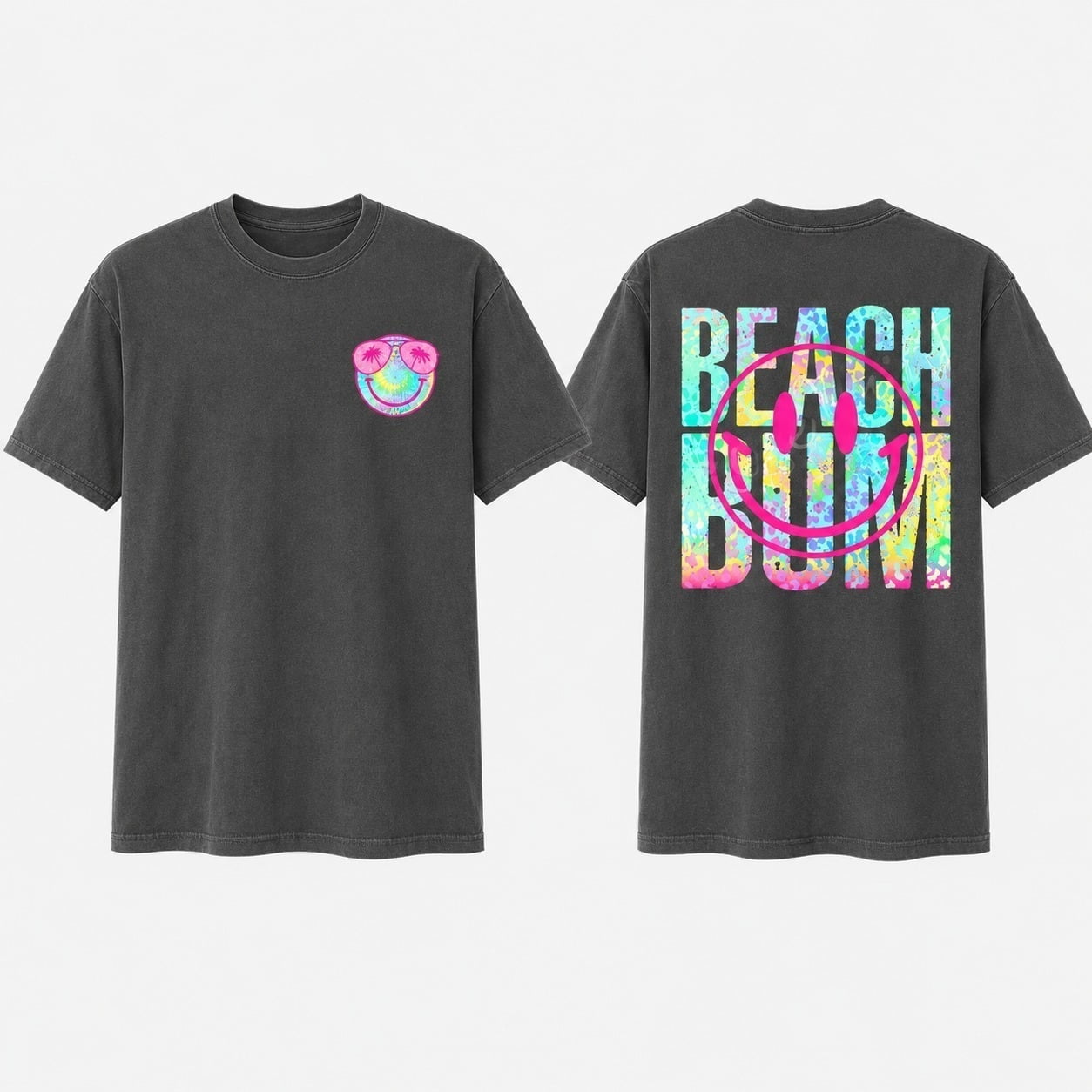 Beach Bum Graphic T-Shirt | Unisex Summer Tee | Smiley Face Back Print ...