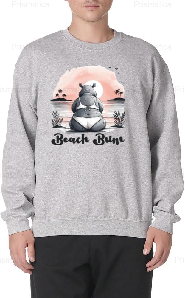 Beach Bum Hippo Summer Sweatshirt Funny Animal Meme Cute Graphic ...