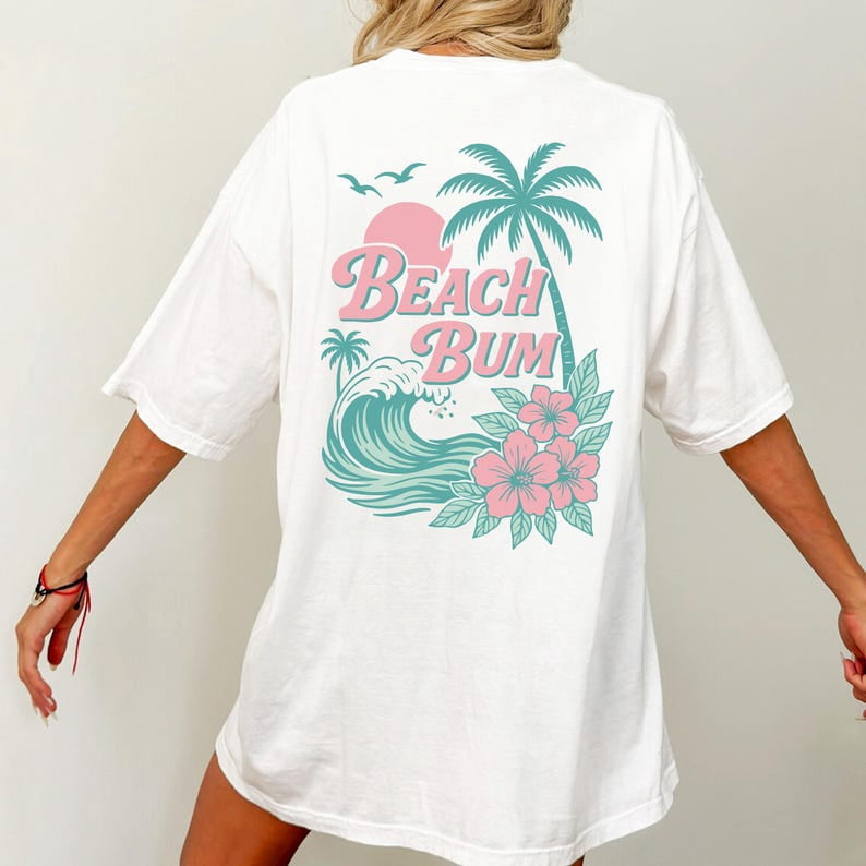Beach Bum Shirt, For Her, Beach Waves Tee, Preppy T-Shirt, Retro Beach ...