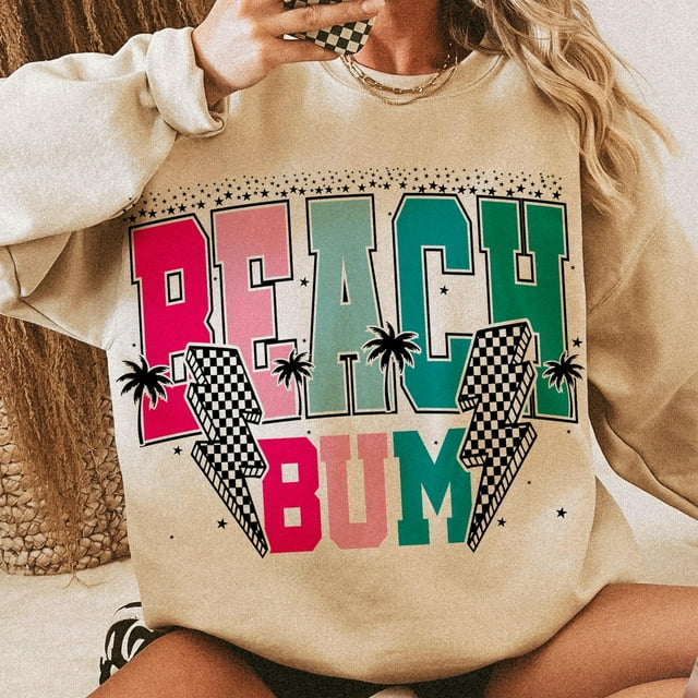 Beach Bum Sweatshirt, Retro Summer Beach Pullover, Trendy Girly Summer ...