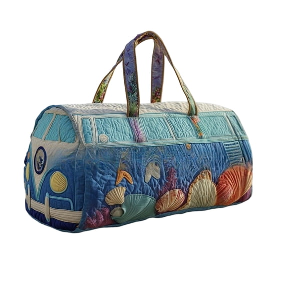 Beach Bus Style Quilted Travel Duffle Bag, Blue Ombre Hippie Van Print ...