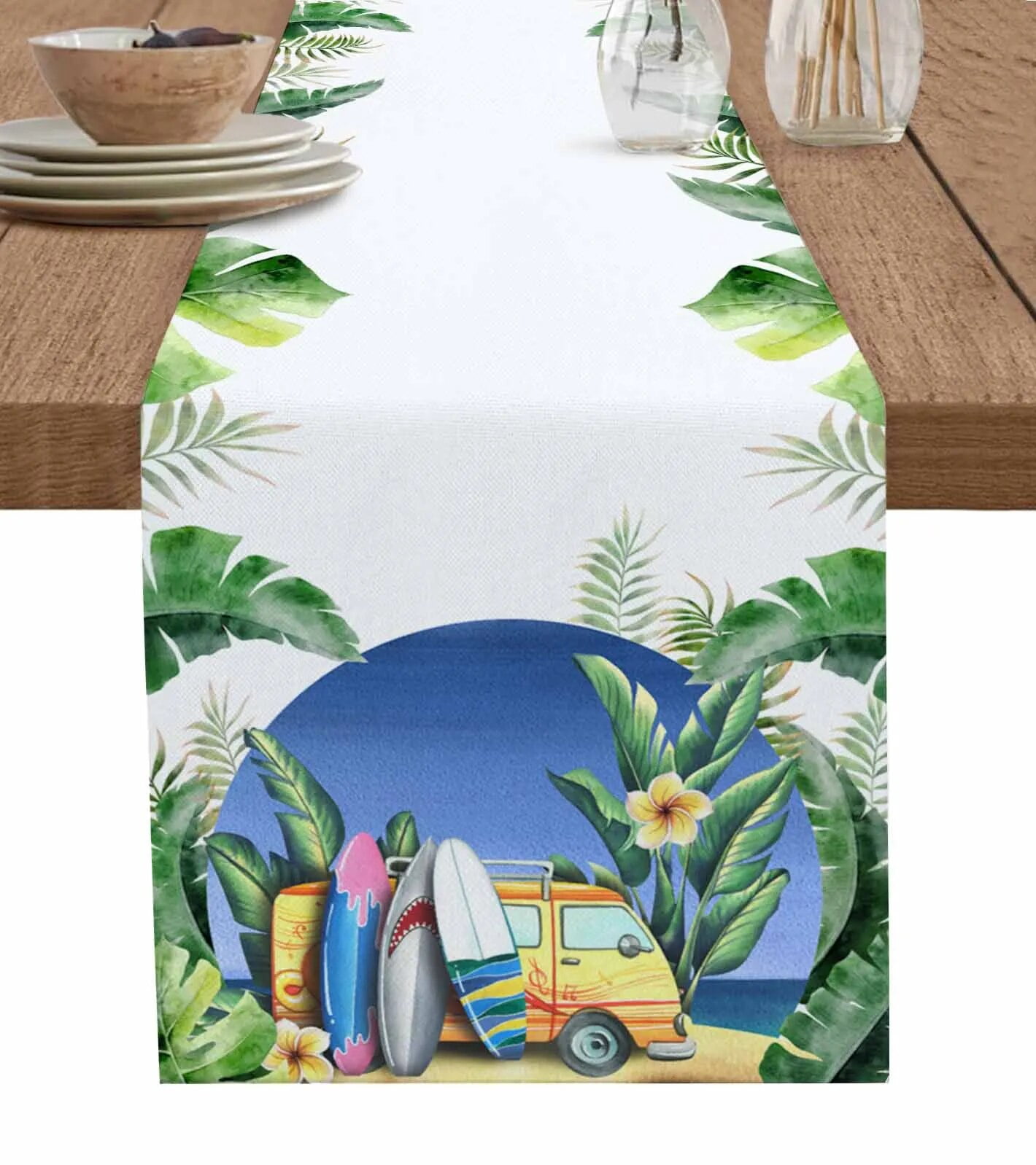 Beach Bus Tropical Leaves Summer Table Runner Wedding Decor Table ...