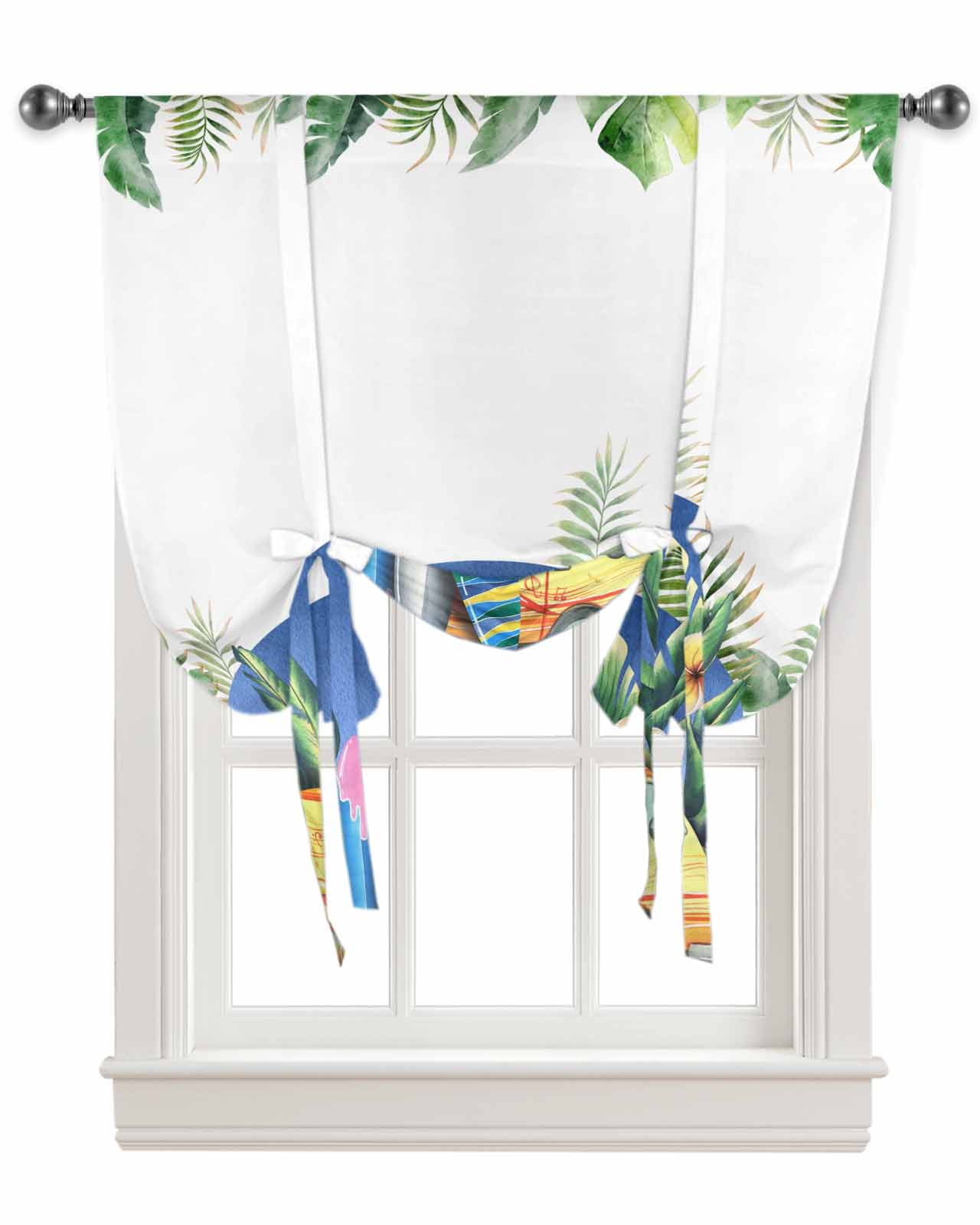Beach Bus Tropical Leaves Summer Window Curtains Tie Up Curtains for ...