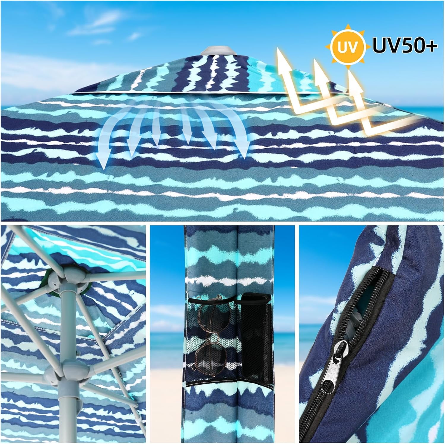 Beach Cabana, 6.2'×6.2' Beach Canopy with Side Wall, UPF 50+ Protection ...