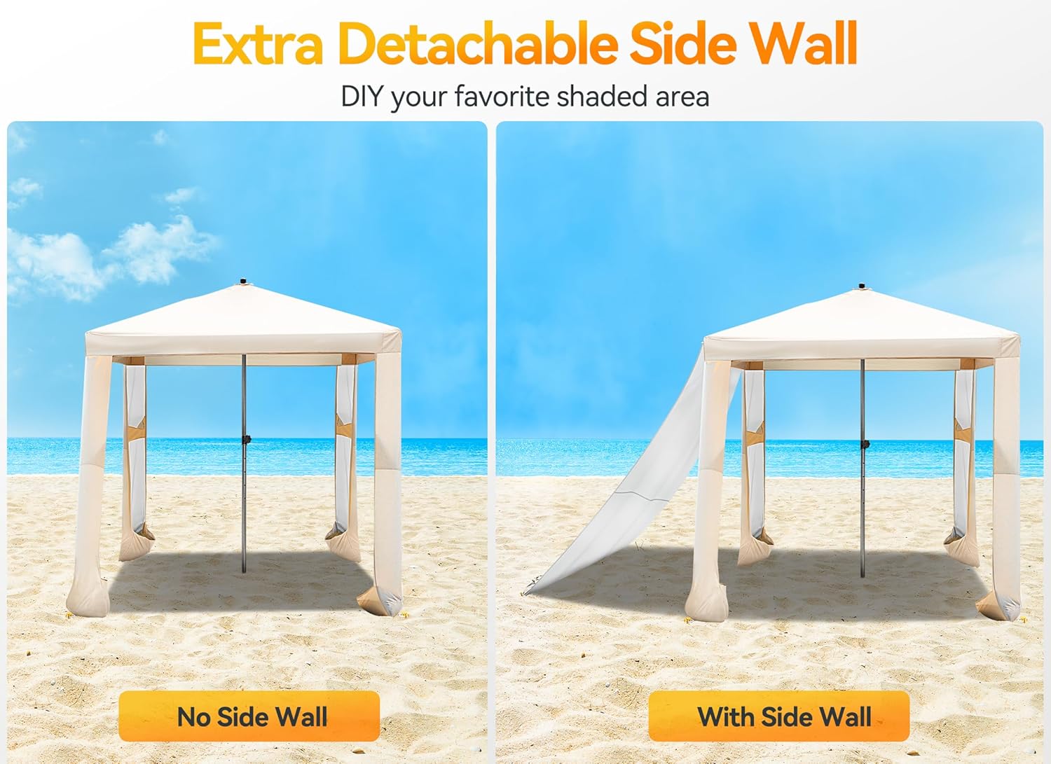Beach Cabana, 6.2' x 6' Portable Canopy with Side Wall, 4 Adjustable ...