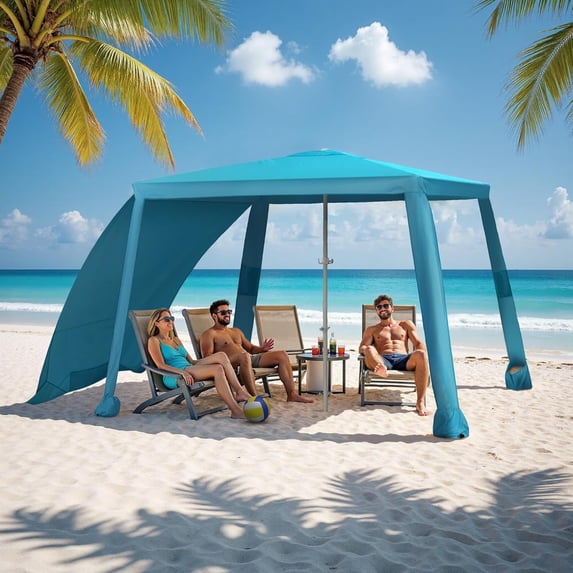 Beach Cabana-6.6x6.6’Beach Canopy with Side Wall,Portable Umbrella Tent ...