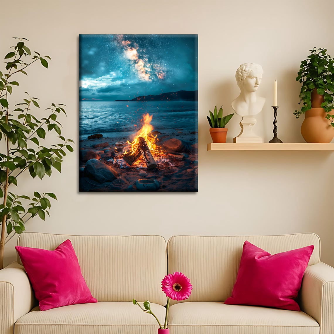 Beach Campfire Art Milky Way Starry Night Wall Decor, Unframed Poster ...