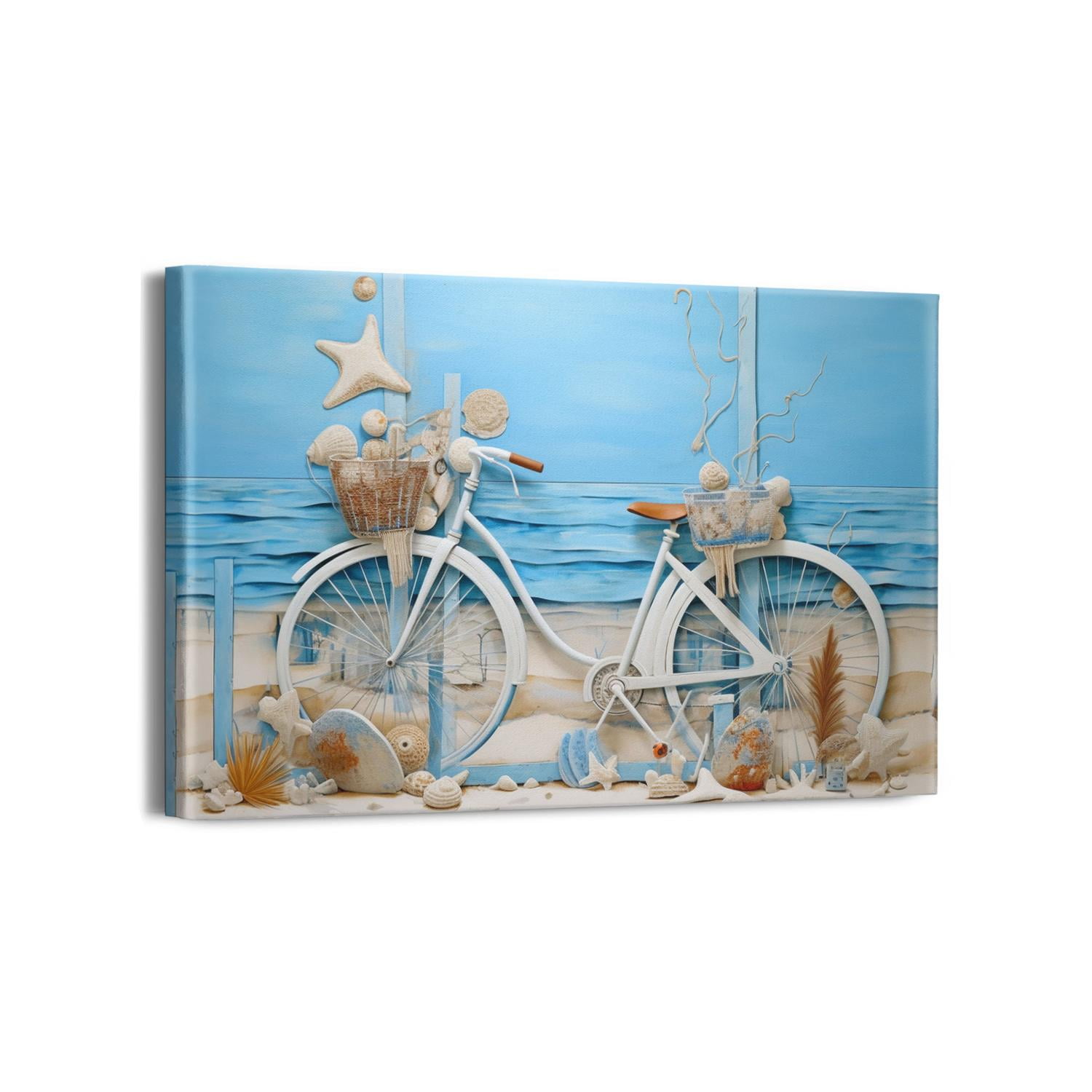 Beach Canvas Wall Art for Bathroom Wall Decor Seaside Bicycle Ocean ...