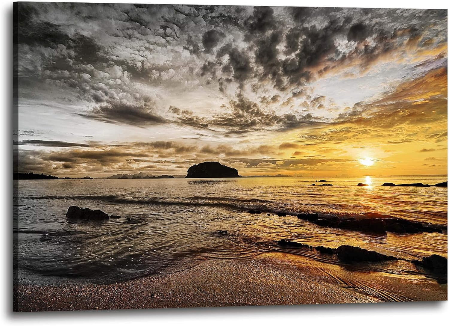 Beach Canvas Wall Art Bathroom: Seascape Coastal Picture Ocean Sunset ...