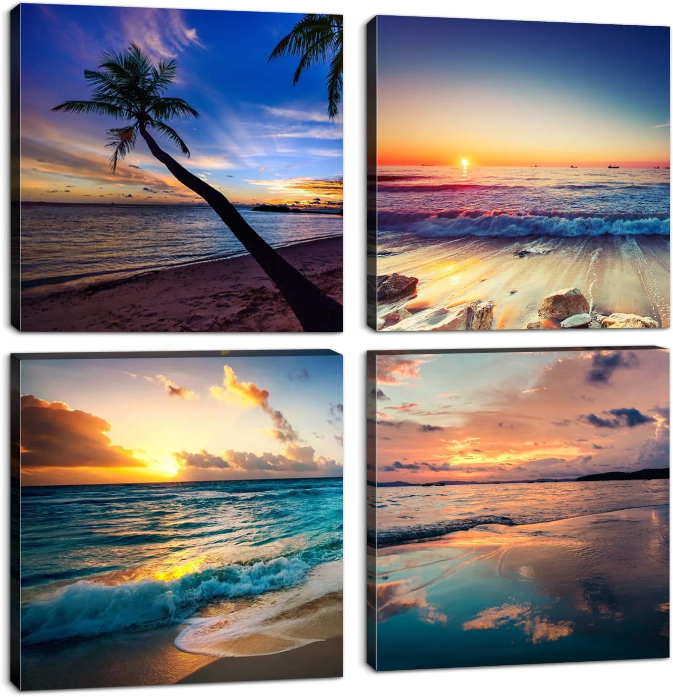 Beach Canvas Wall Art Sunset Pictures Wall Decor Blue Ocean Coastal ...