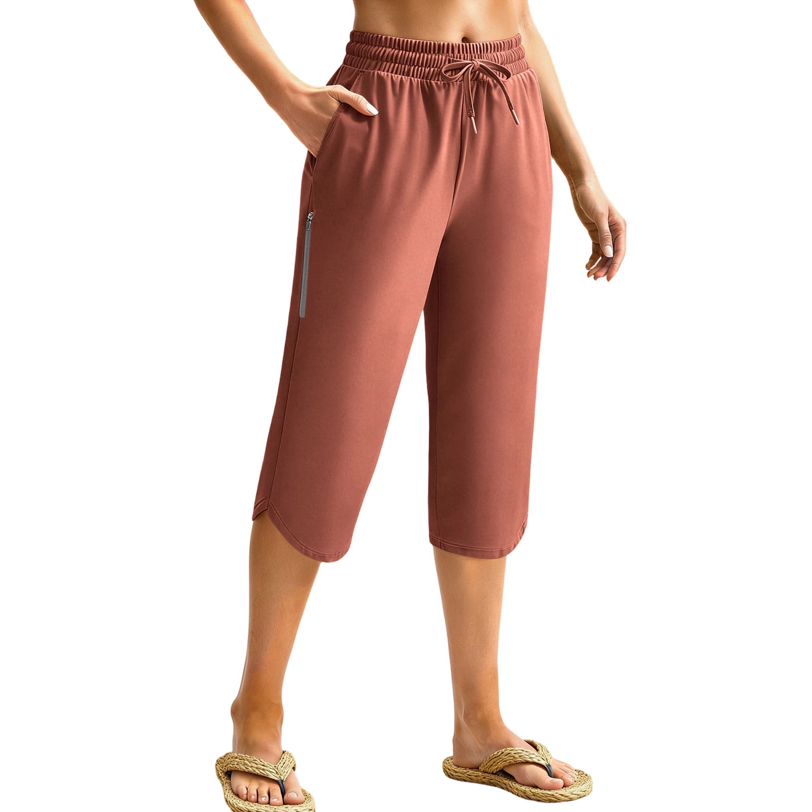 Beach Capri Pants for Women Elastic High Waist Lightweight Bermuda ...