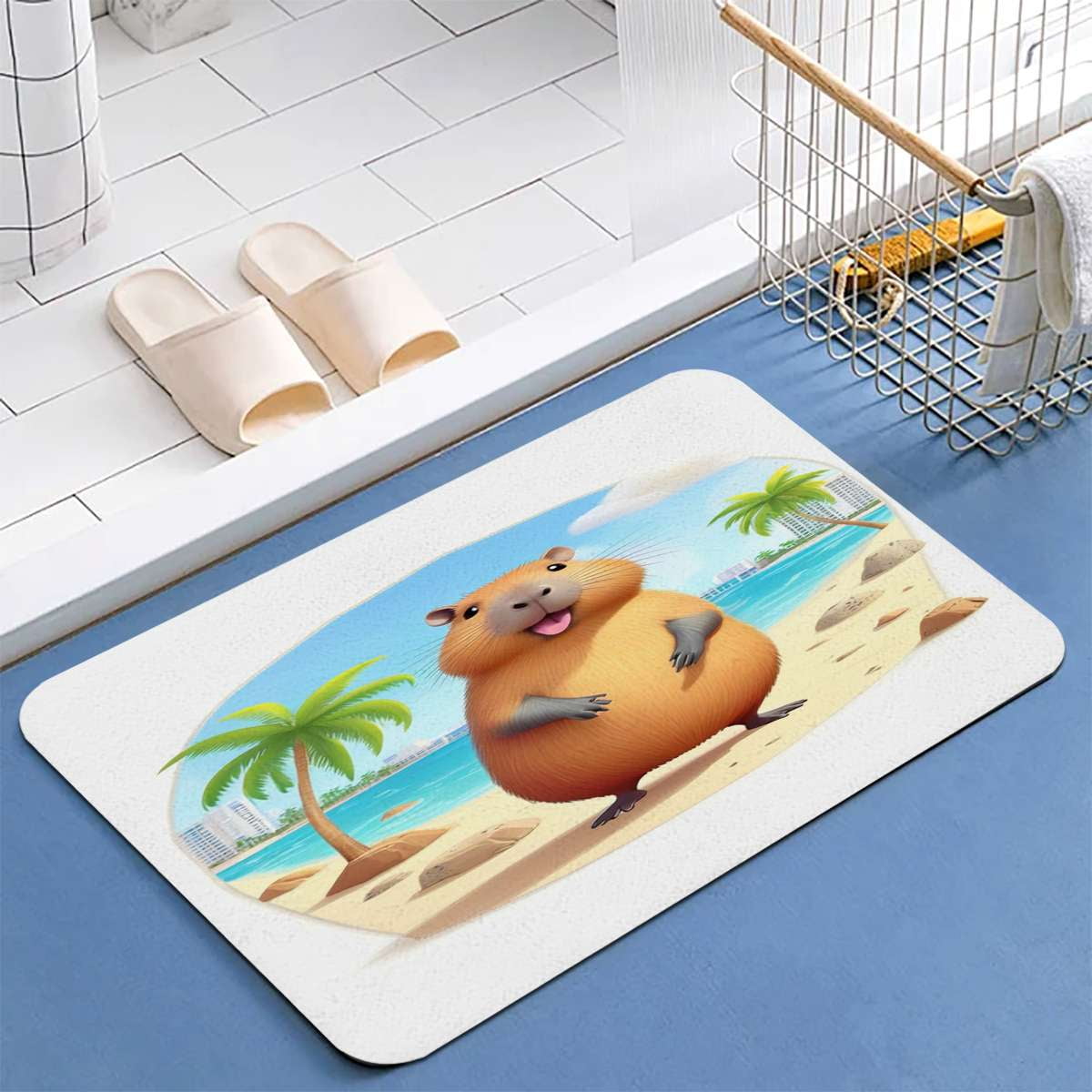 Beach Capybara Adventure Diatomite Bath Mats Bathroom Absorbent Anti ...