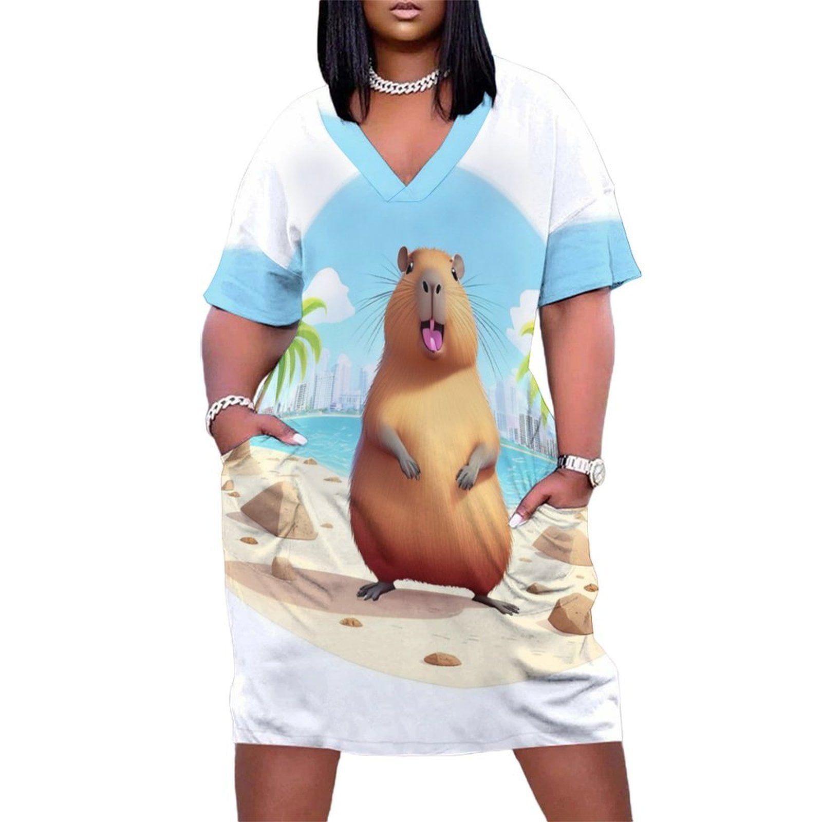 Beach Capybara Adventure Loose Pocket Dress Dresses Summer Summer ...