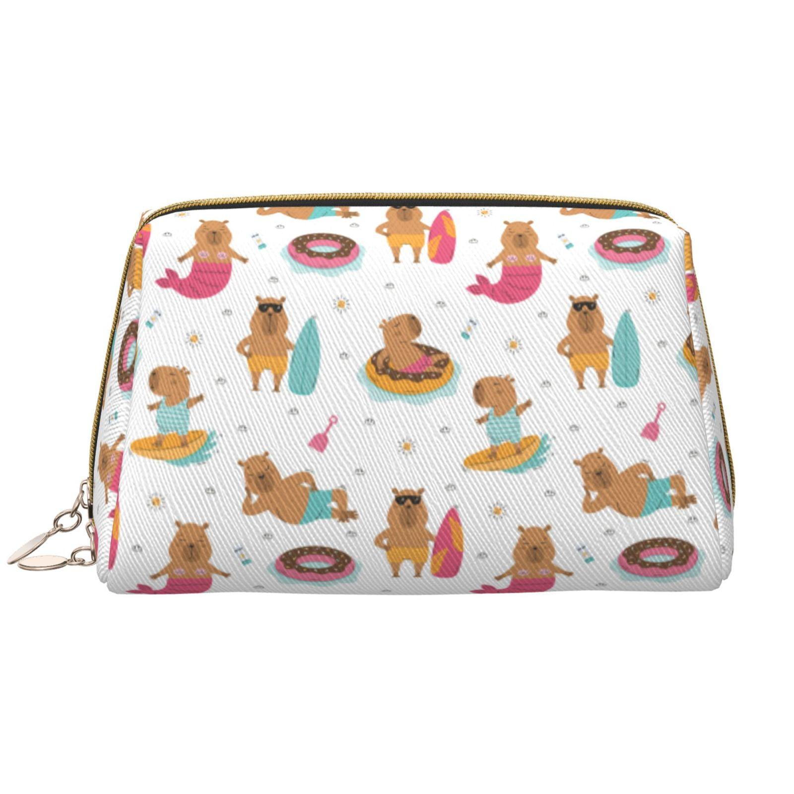 Beach Capybaras Travel Makeup Bag - Makeup Pouch, Leather Travel ...