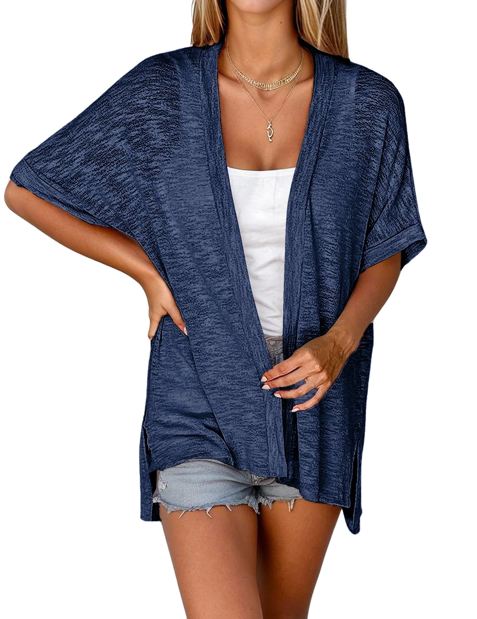 Beach Cardigans for Women Open Front Summer Lightweight Kimono Black ...