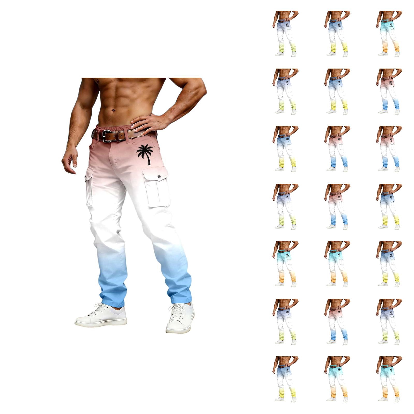 Beach Cargo Pants for Men Gradient Color Coconut Tree Print Elastic ...