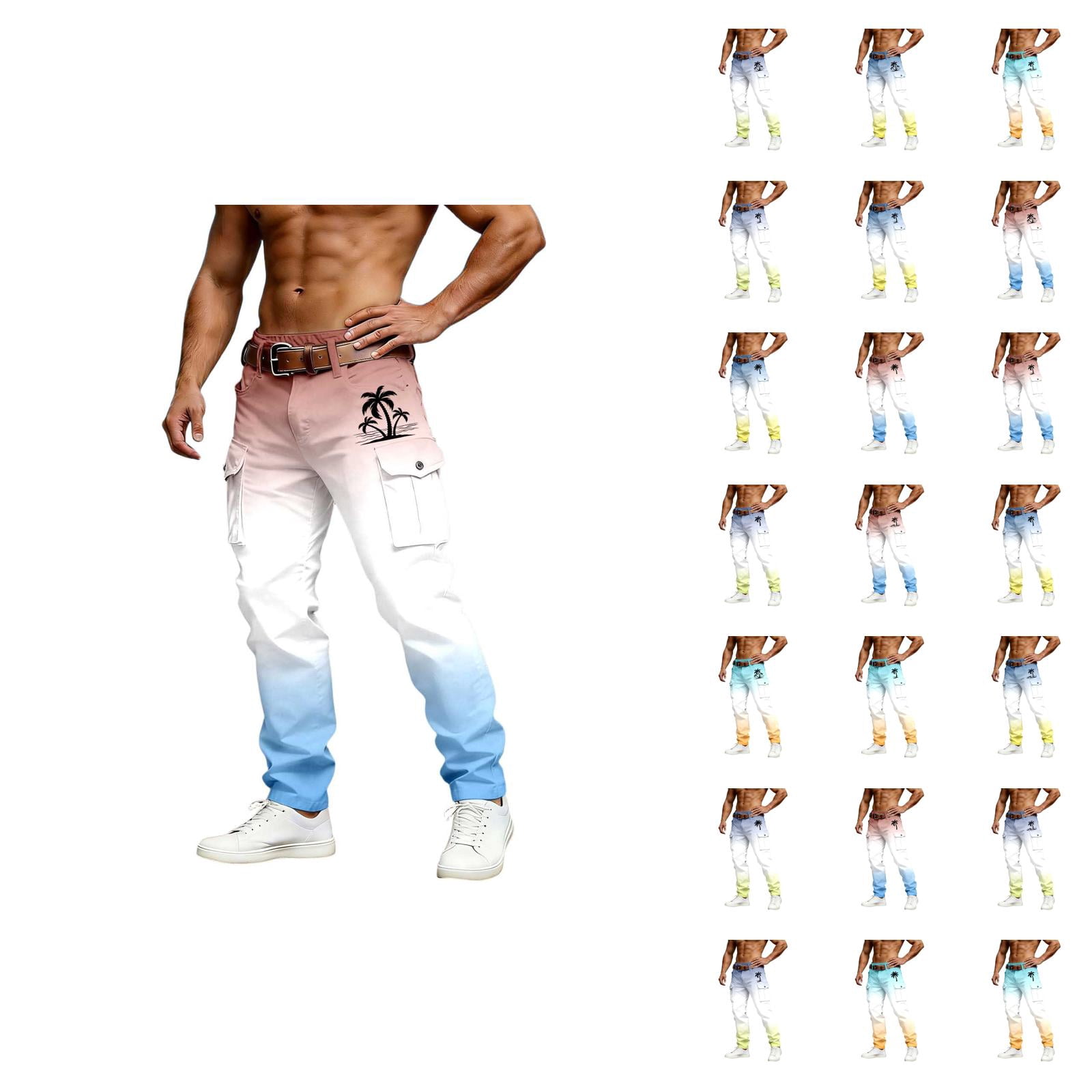 Beach Cargo Pants for Men Gradient Color Coconut Tree Print Elastic ...