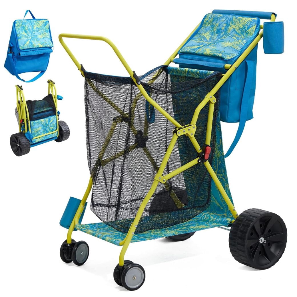 Beach Cart with Big Wheels for Sand, Collapsible All-Terrain Beach ...