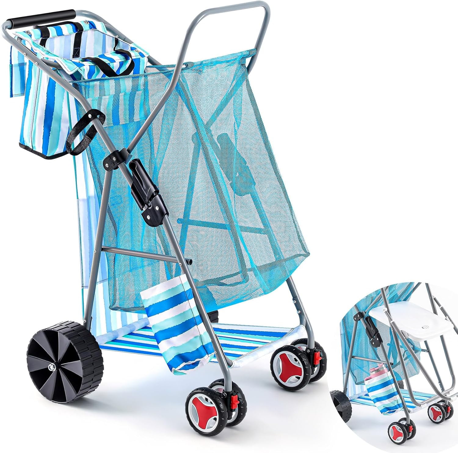 Beach Cart with Big Wheels for Sand Foldable Beach Buggy Wide Wheel ...