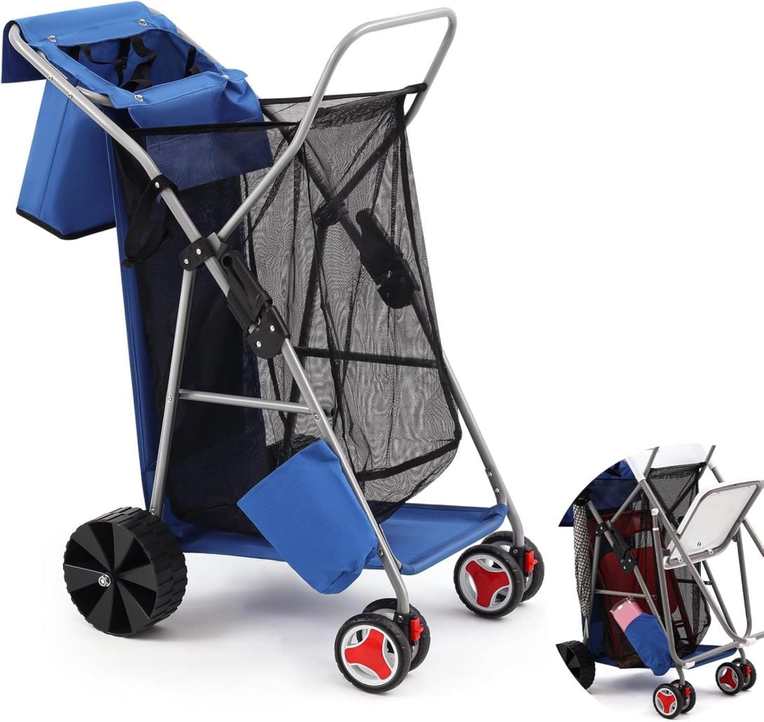 Beach Cart with Big Wheels for Sand Foldable Beach Buggy Wide Wheel ...