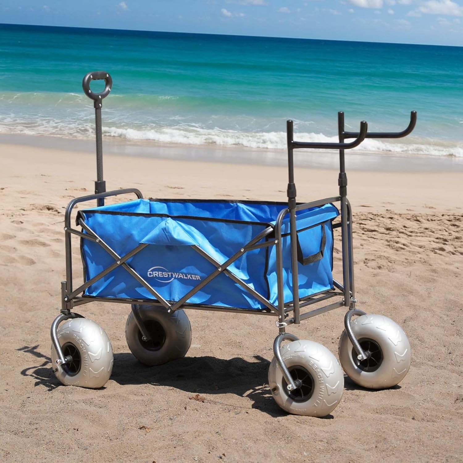 Beach Cart with 10'' Balloon Tires, Collapsible Wagon with Big Wheels ...