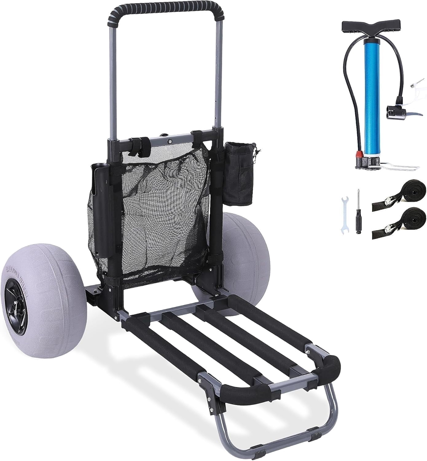 Beach Cart with Balloon Wheels, Foldable Aluminum Beach Trolley Garden ...