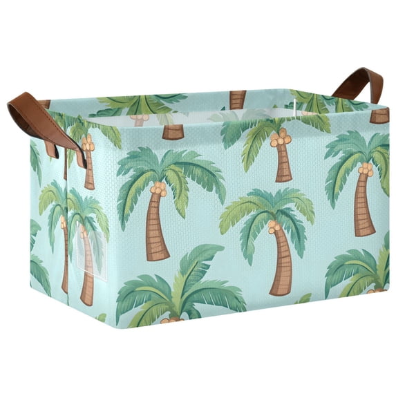 Beach Cartoon Palm Tree Pattern Collapsible Storage Bin Open Home Shelf ...