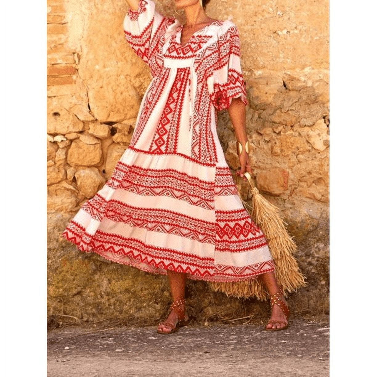 Beach Casual Floral Long Dress For Women Summer V Neck Short Sleeve ...