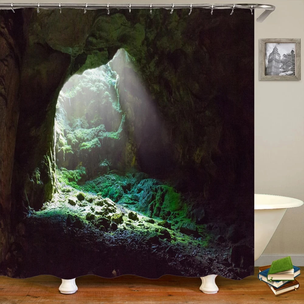 Beach Cave Seaside Scenery Printed Shower Curtain With Hooks Decor ...