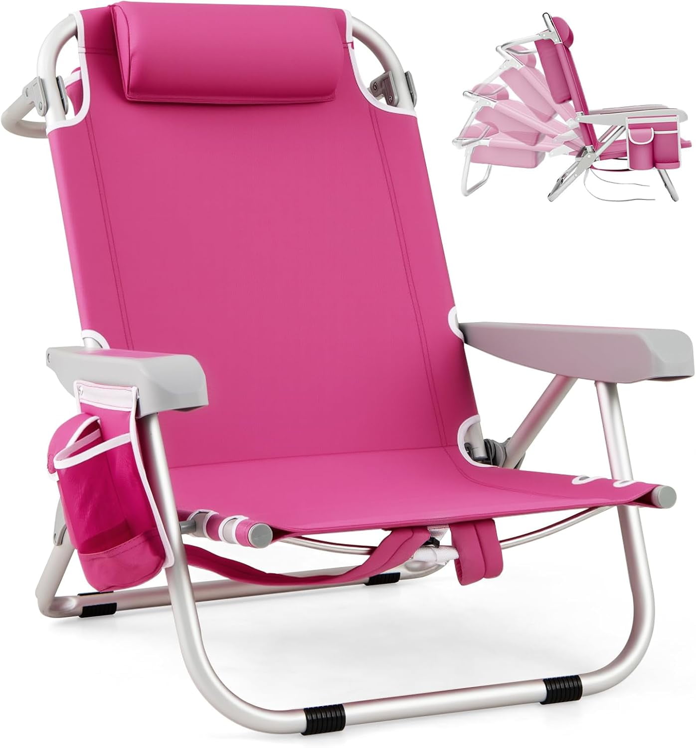 Beach Chair, 330lbs Folding Backpack Chairs for Adults with 5-Position ...