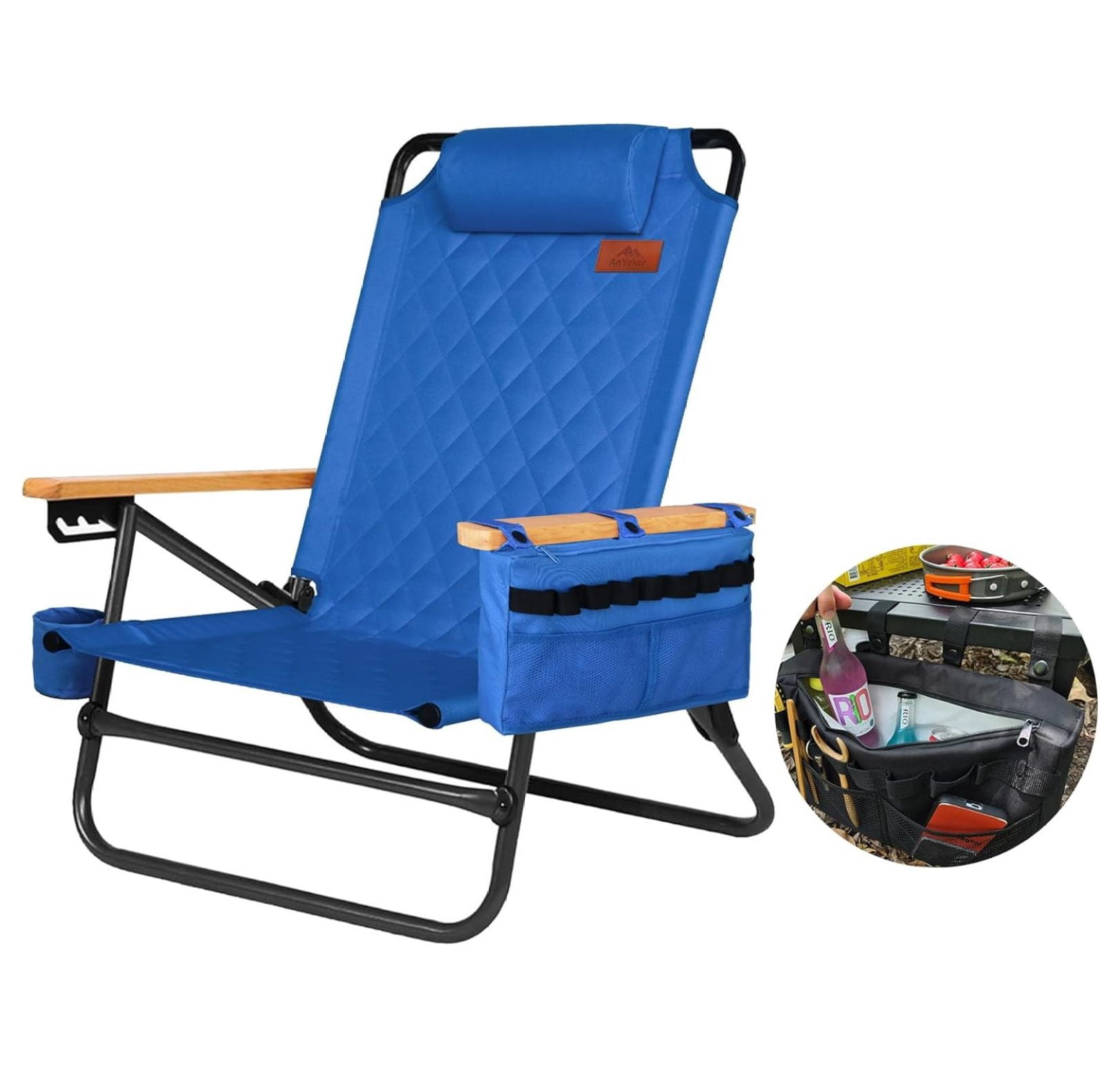 Beach Chair, 4 Adjust Position Compact Backpack Chair, Portable Folding ...