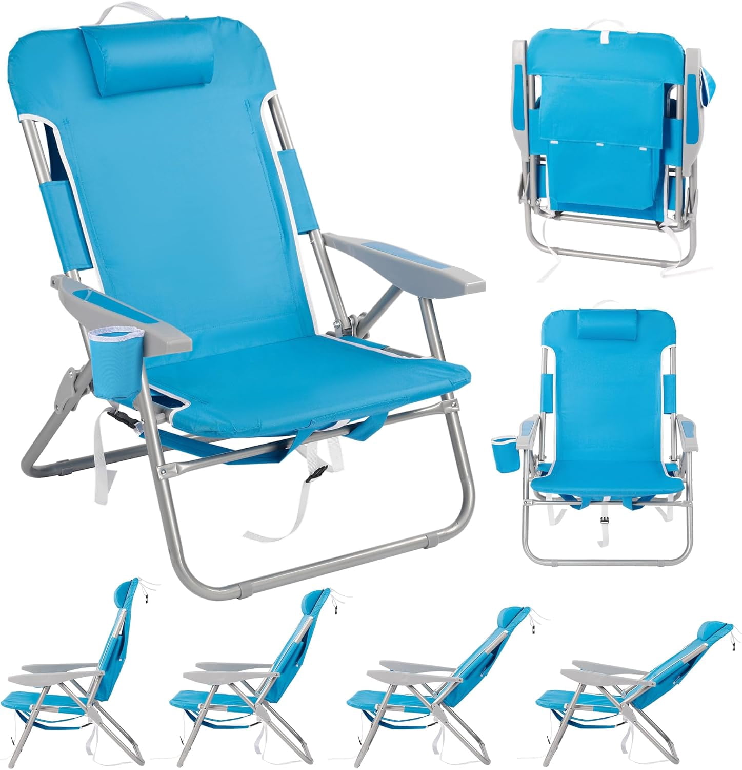 Beach Chair for Adults - Extra Wide 28-Inch Low Beach Chairs 4 Lying ...