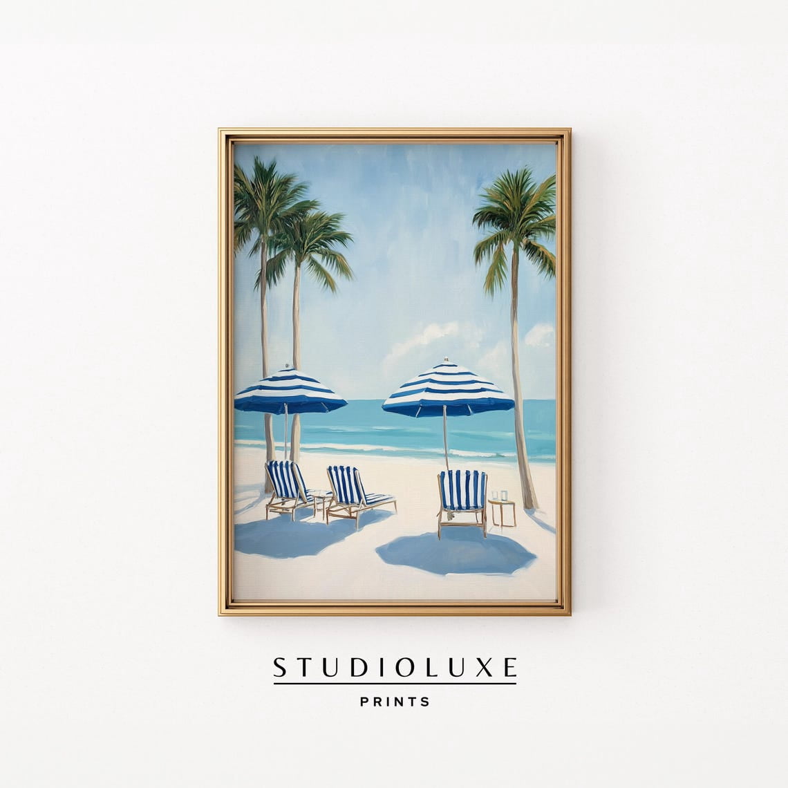 Beach Chair Blue White Coastal Beach Painting Palm Tree Ocean Tropical ...