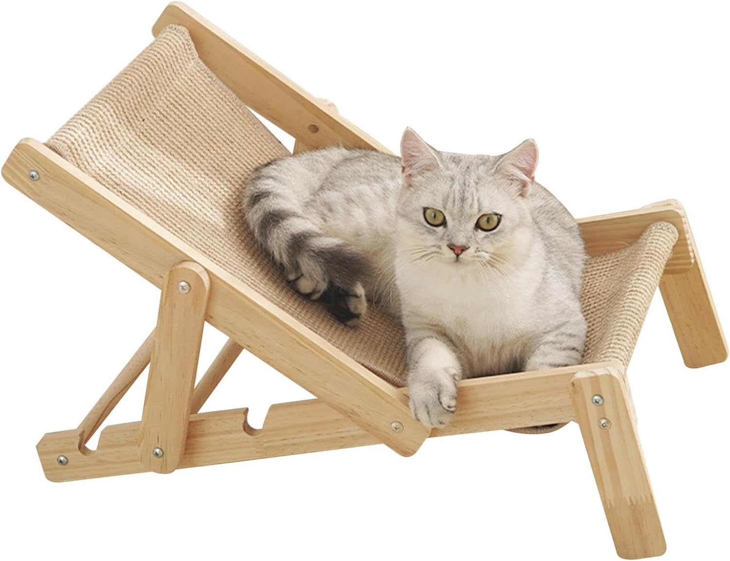 Beach Chair Cat Hammock, 20inch Elevated Solid Wood Sisal Lounge Chair ...