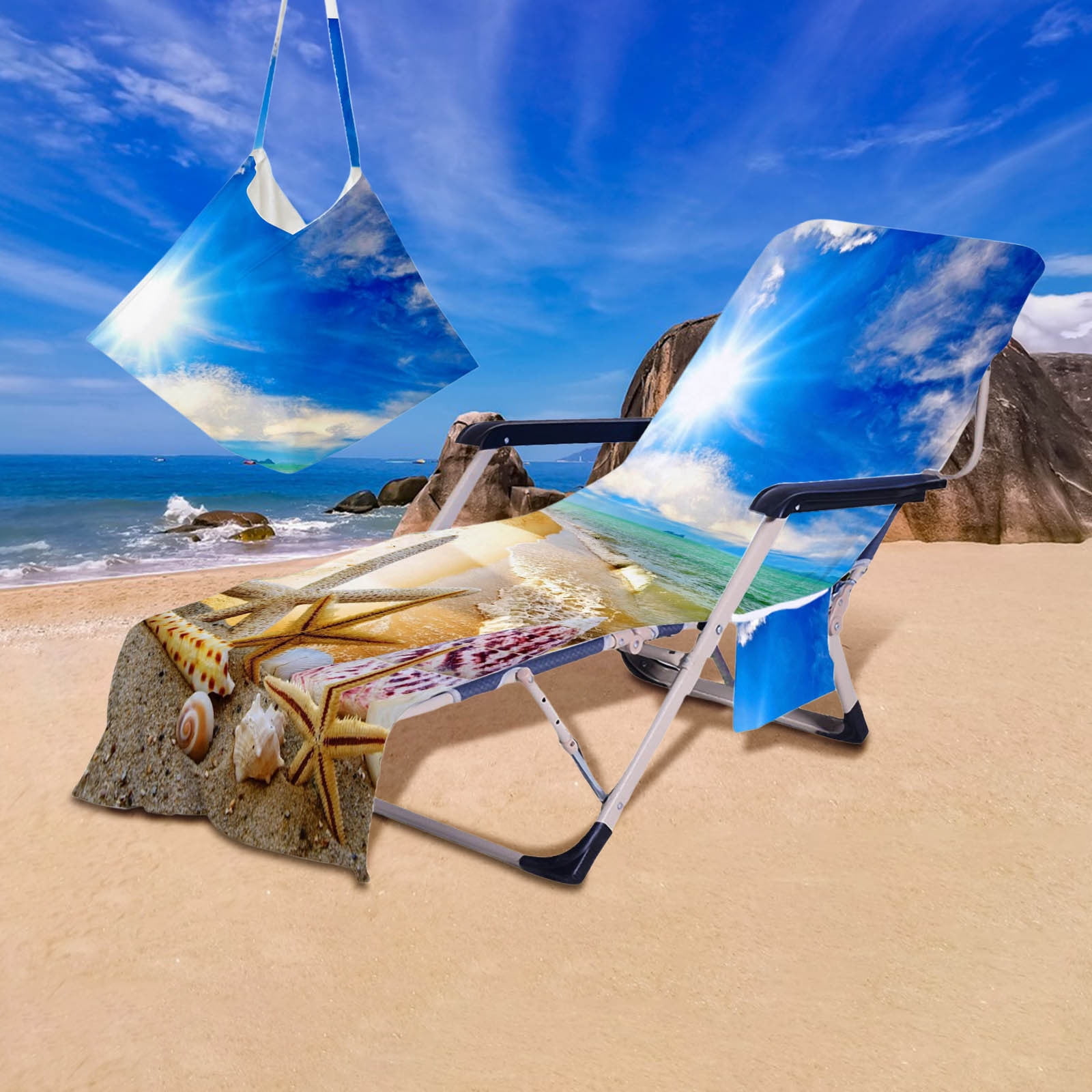 Beach Chair Cover with Side Pockets Thick and Quick Dry Chaise Lounge ...